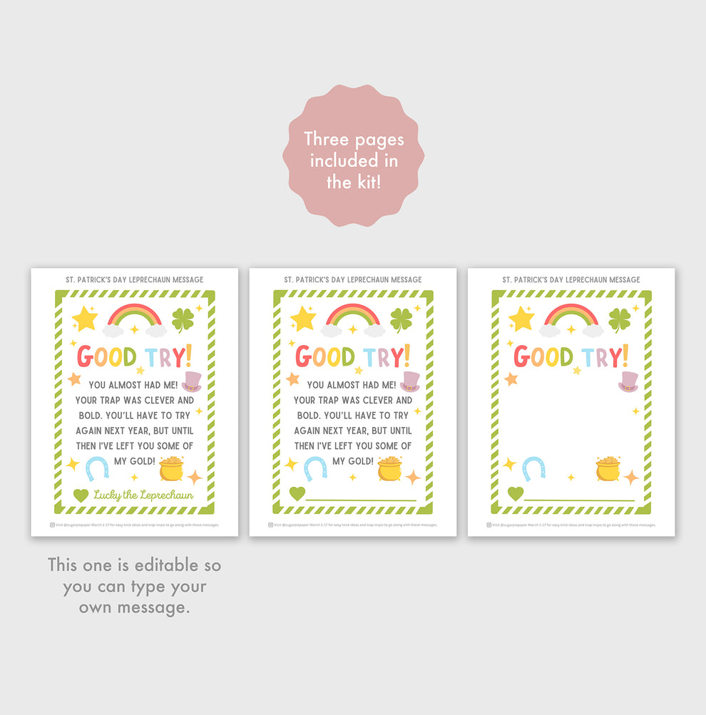 St Patricks Day Printable Leprechaun Trap Note – Sugar Pie Paper