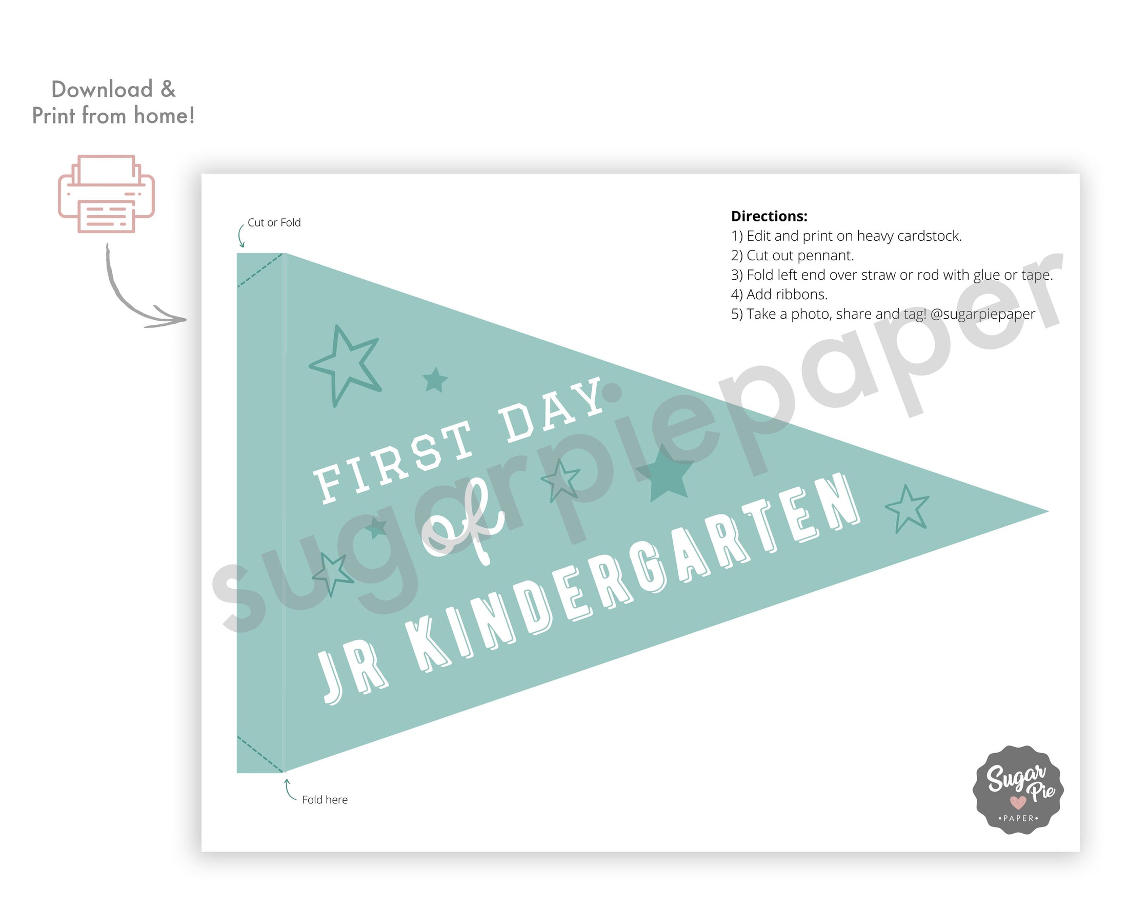 First Day of Jr Kindergarten Pennant Flags – Sugar Pie Paper