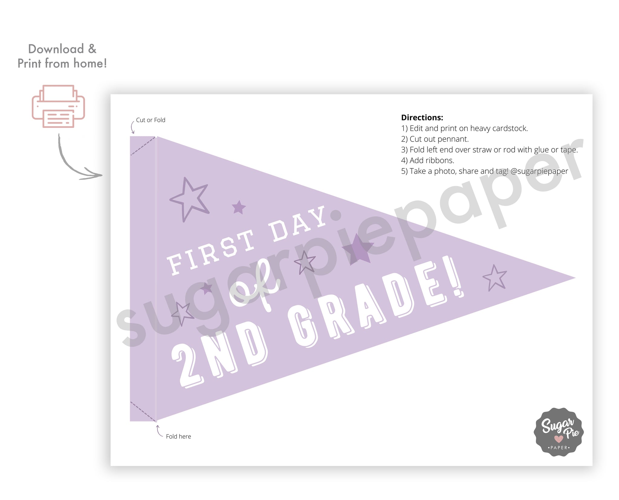 First Day of Second Grade Pennant Flag – Sugar Pie Paper