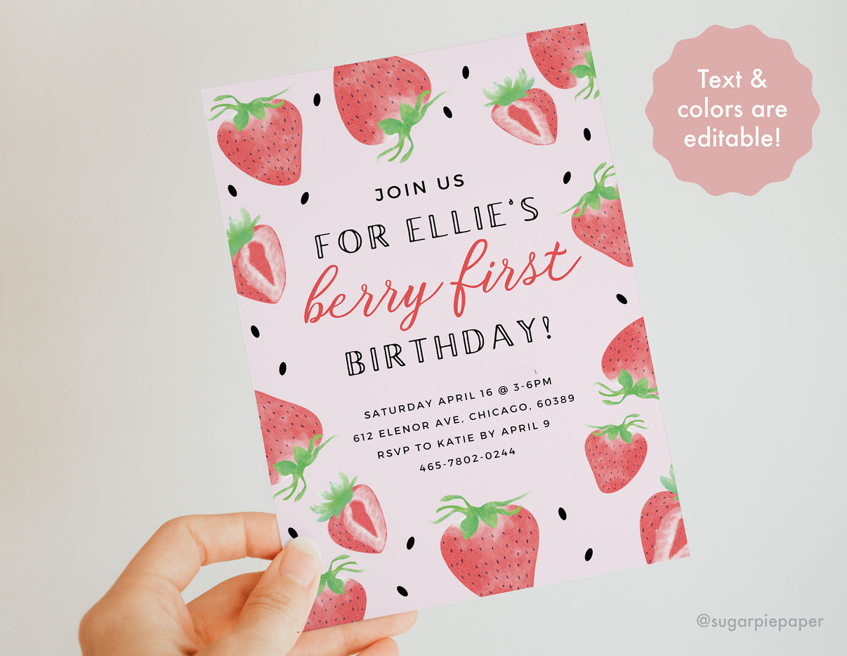 Berry First Printable Invitation – Sugar Pie Paper