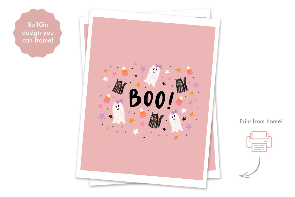 Boo Ghost Printable Sign Art with Cats and Candy – Sugar Pie Paper
