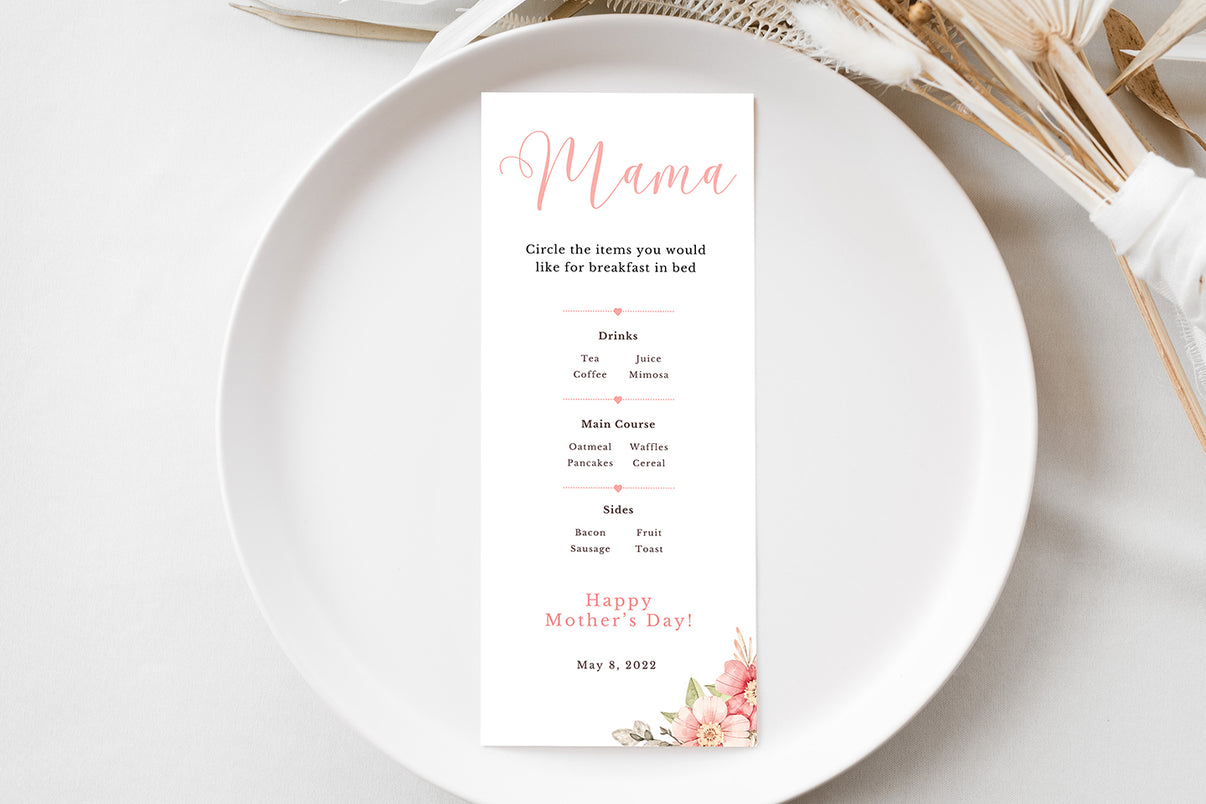 FREE Mother's Day Printable Menu for Moms – Sugar Pie Paper