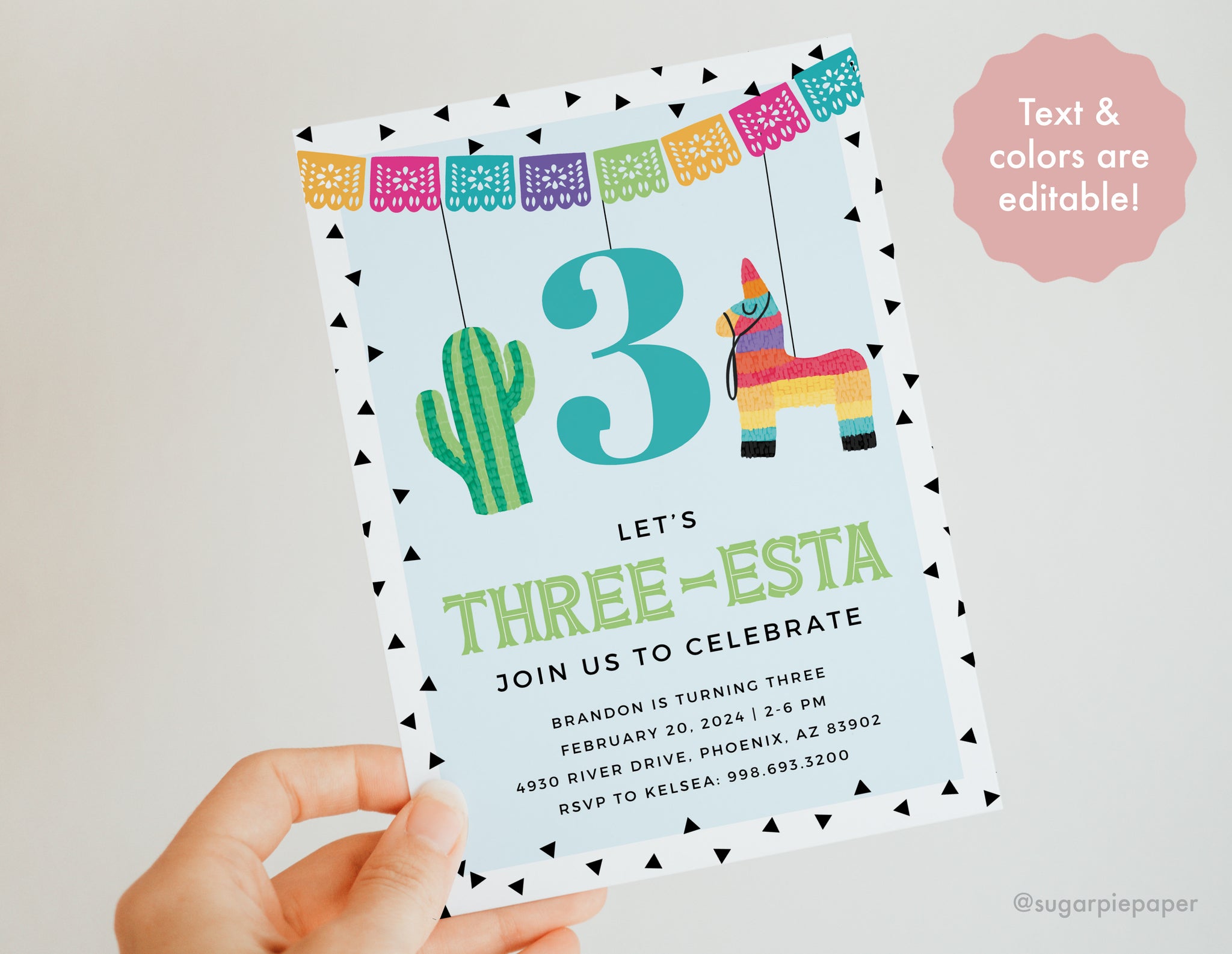 Three-Esta Fiesta Birthday Invite | Kids Birthday – Sugar Pie Paper