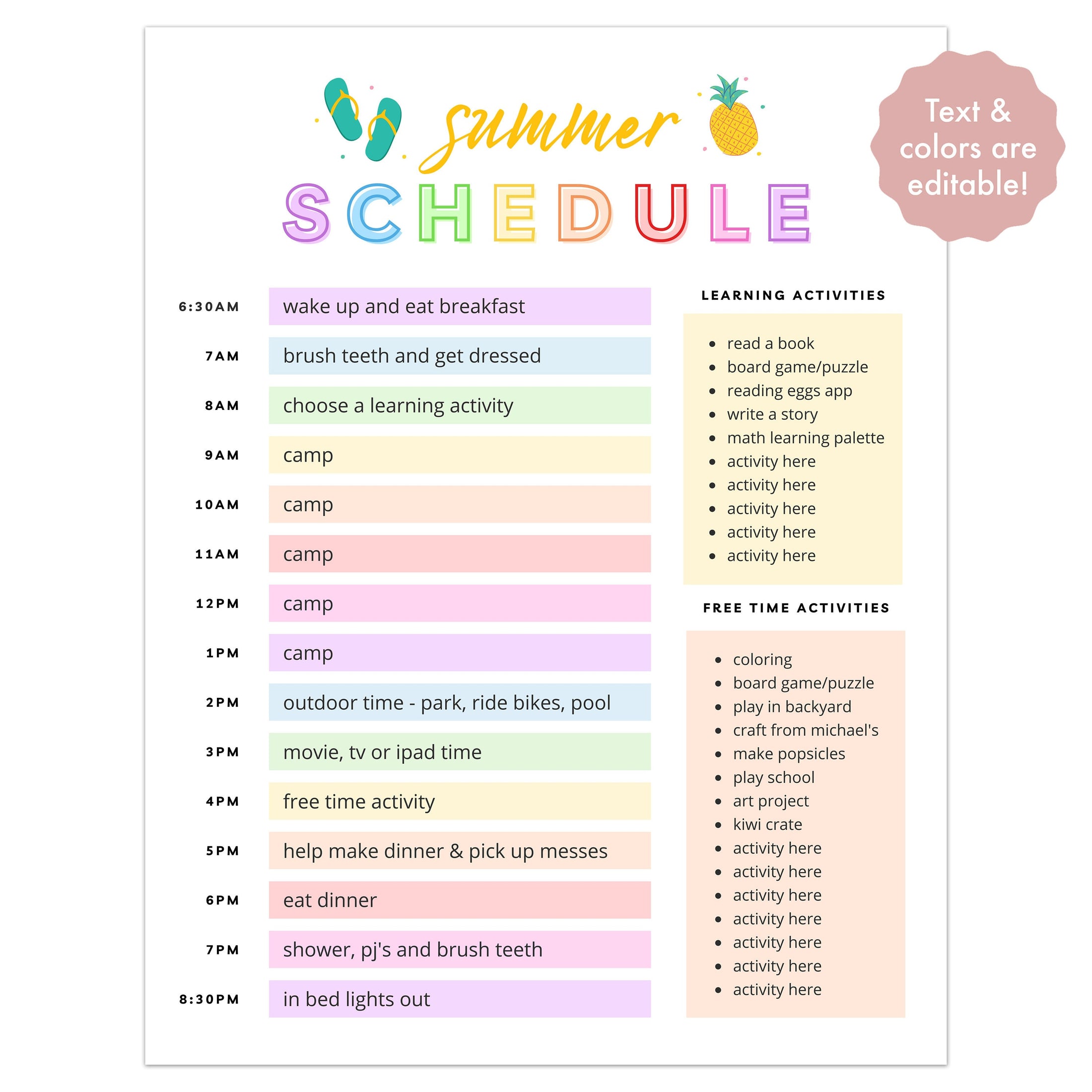 Kids Summer Schedule Printable – Sugar Pie Paper