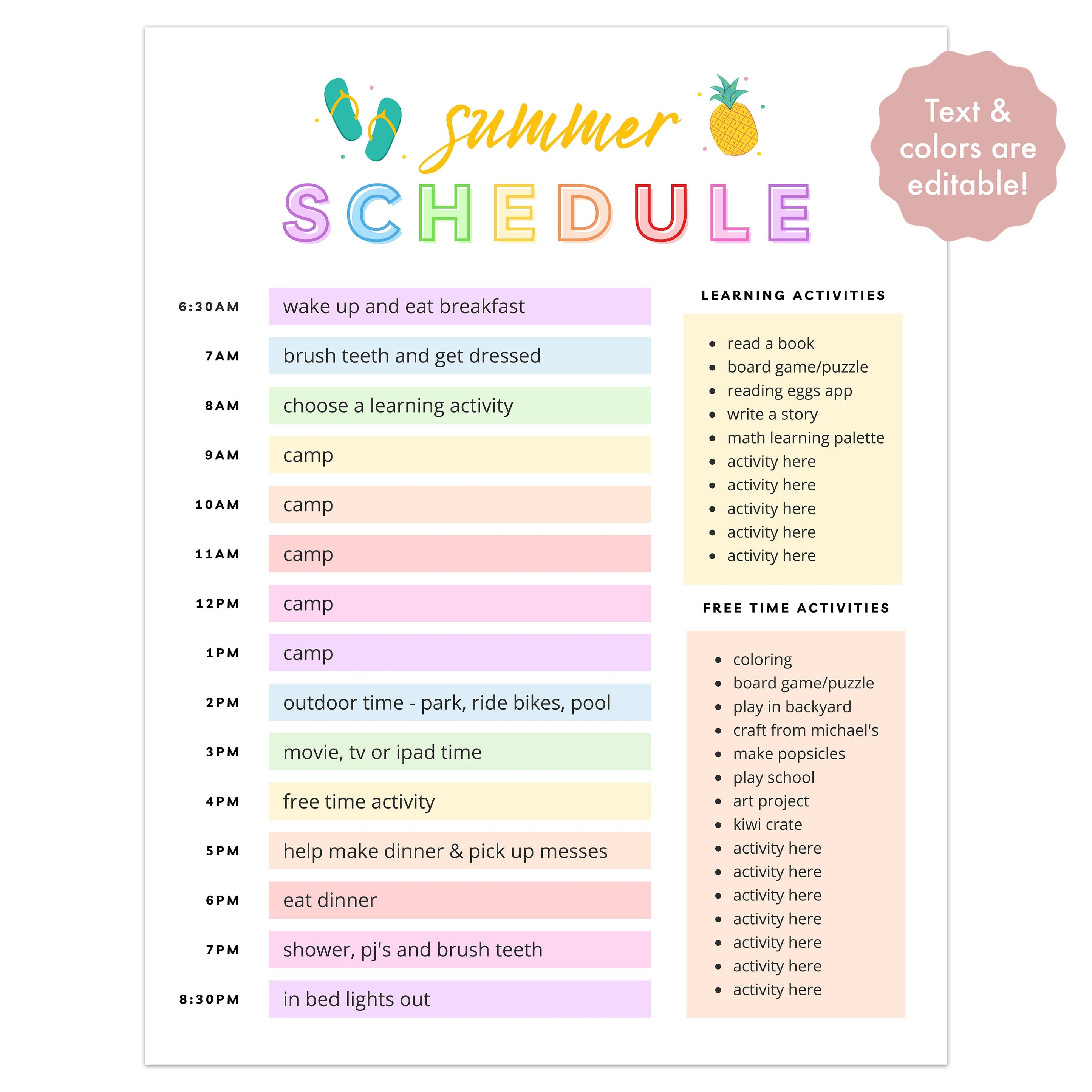 Kids Summer Schedule Printable – Sugar Pie Paper