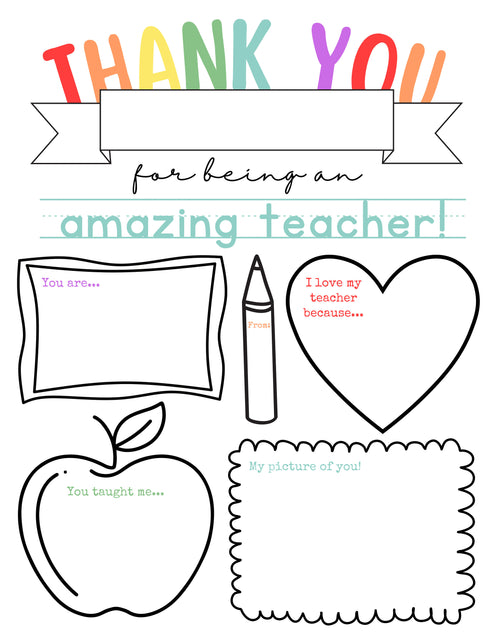 Teacher Appreciation Printable Sheet | Thank You – Sugar Pie Paper