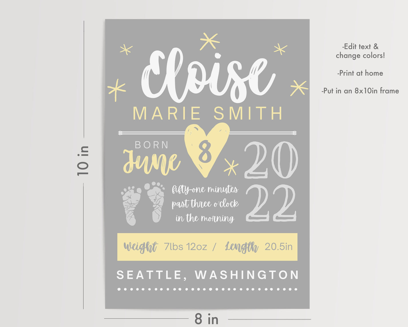 Birth Stats Sign Printable | Birth Announcement Template – Sugar Pie Paper