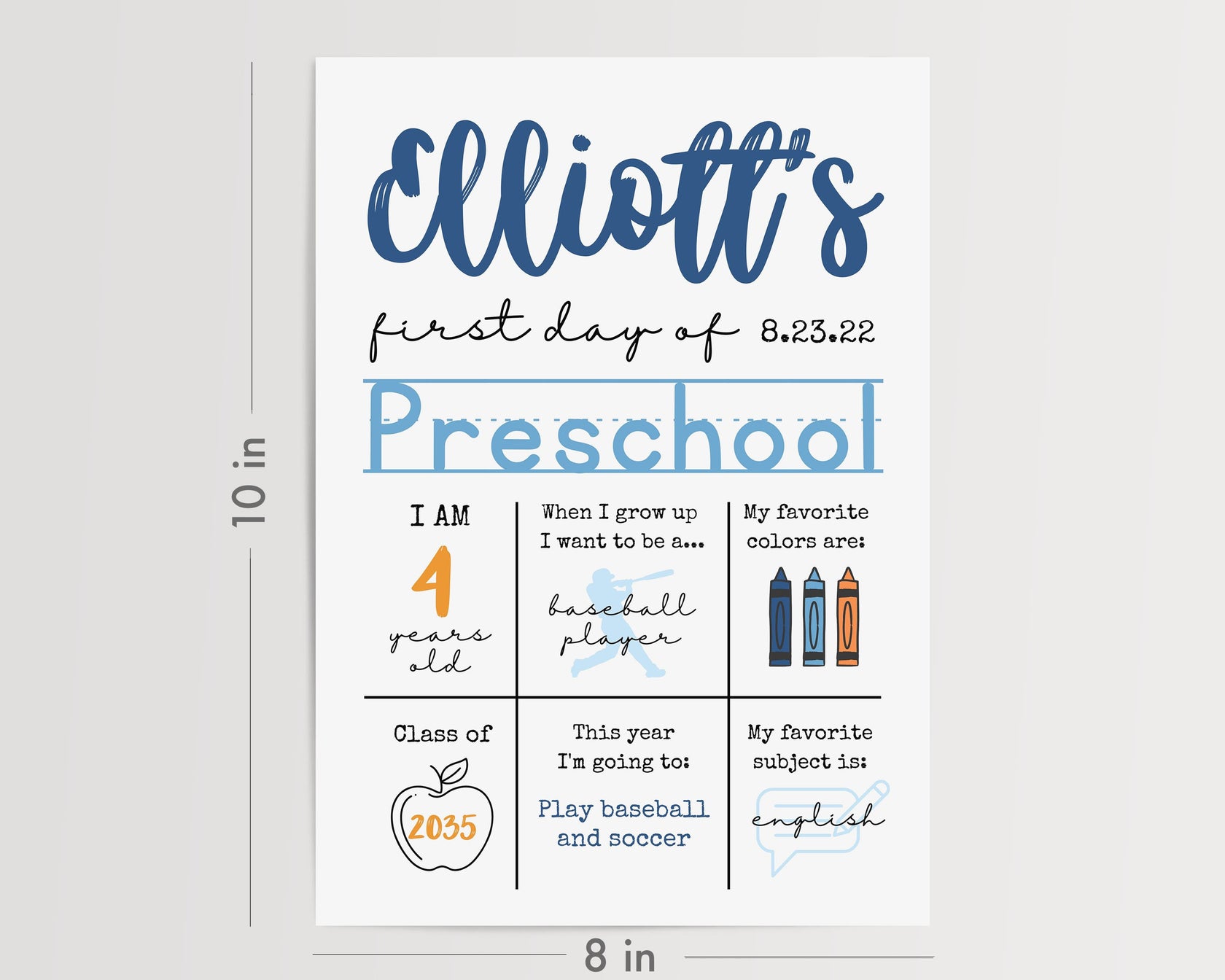 First Day of Preschool Sign – Sugar Pie Paper
