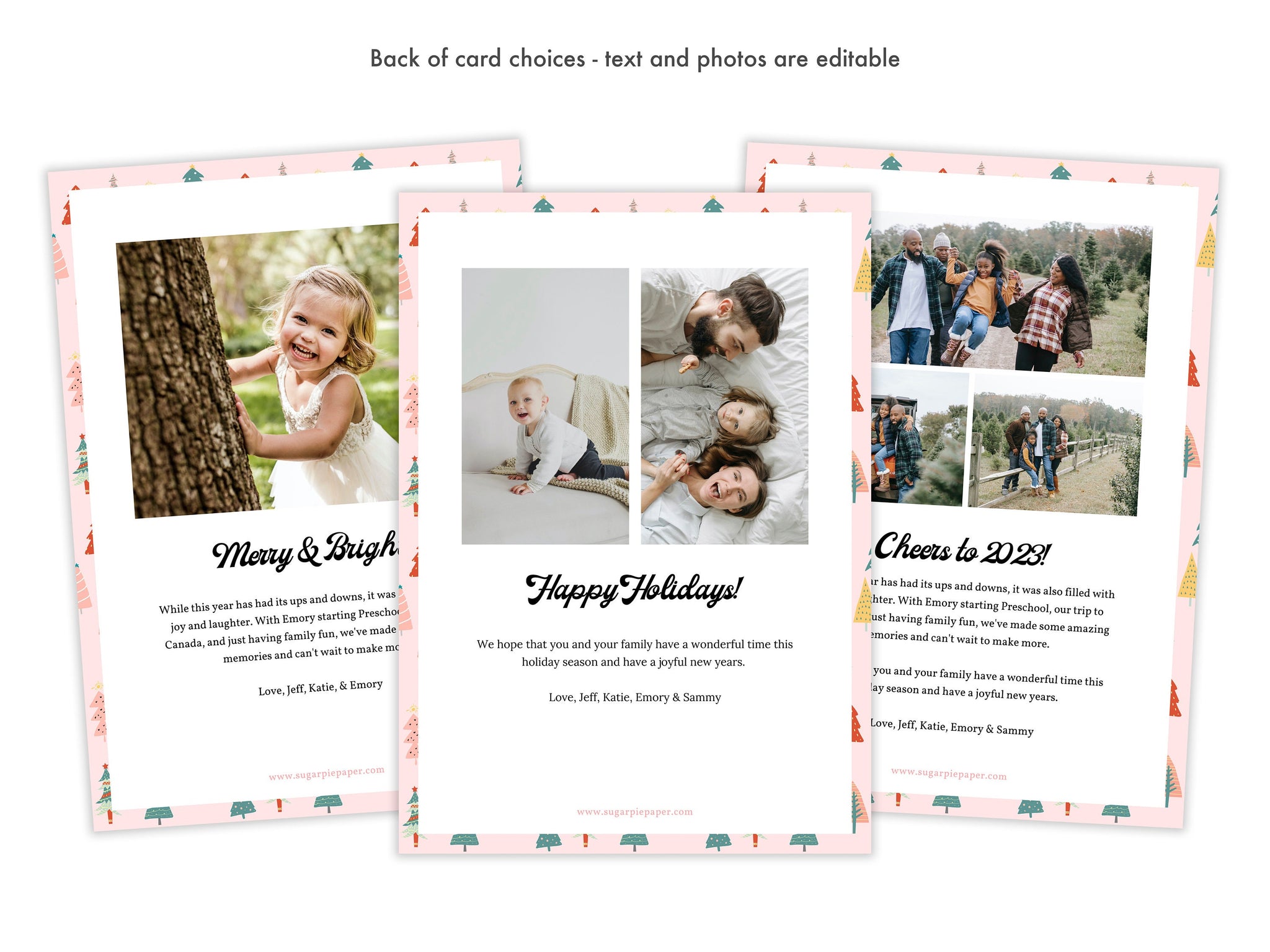 Christmas Card Template | Pink Christmas Trees – Sugar Pie Paper