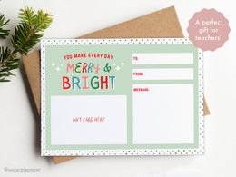 Teacher Christmas Gift Card Holder | Merry And Bright Green – Sugar Pie ...