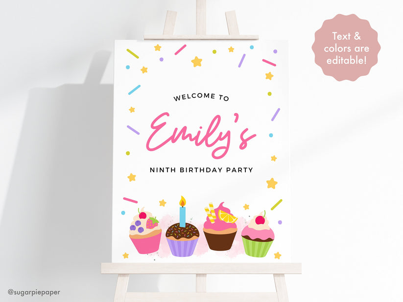 Cupcake Birthday Party Welcome Sign | Kids Party Decorations – Sugar ...