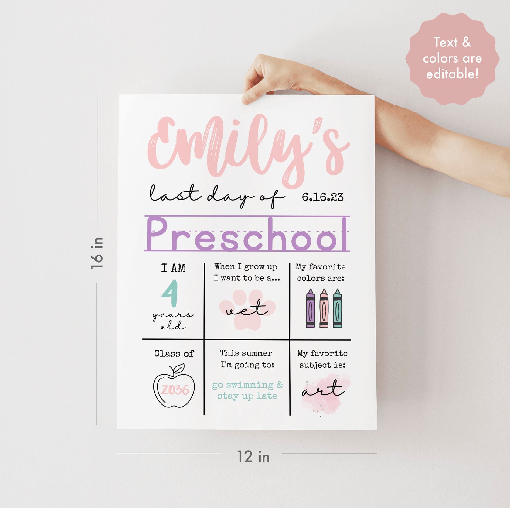 Last Day of Preschool Poster Girl – Sugar Pie Paper