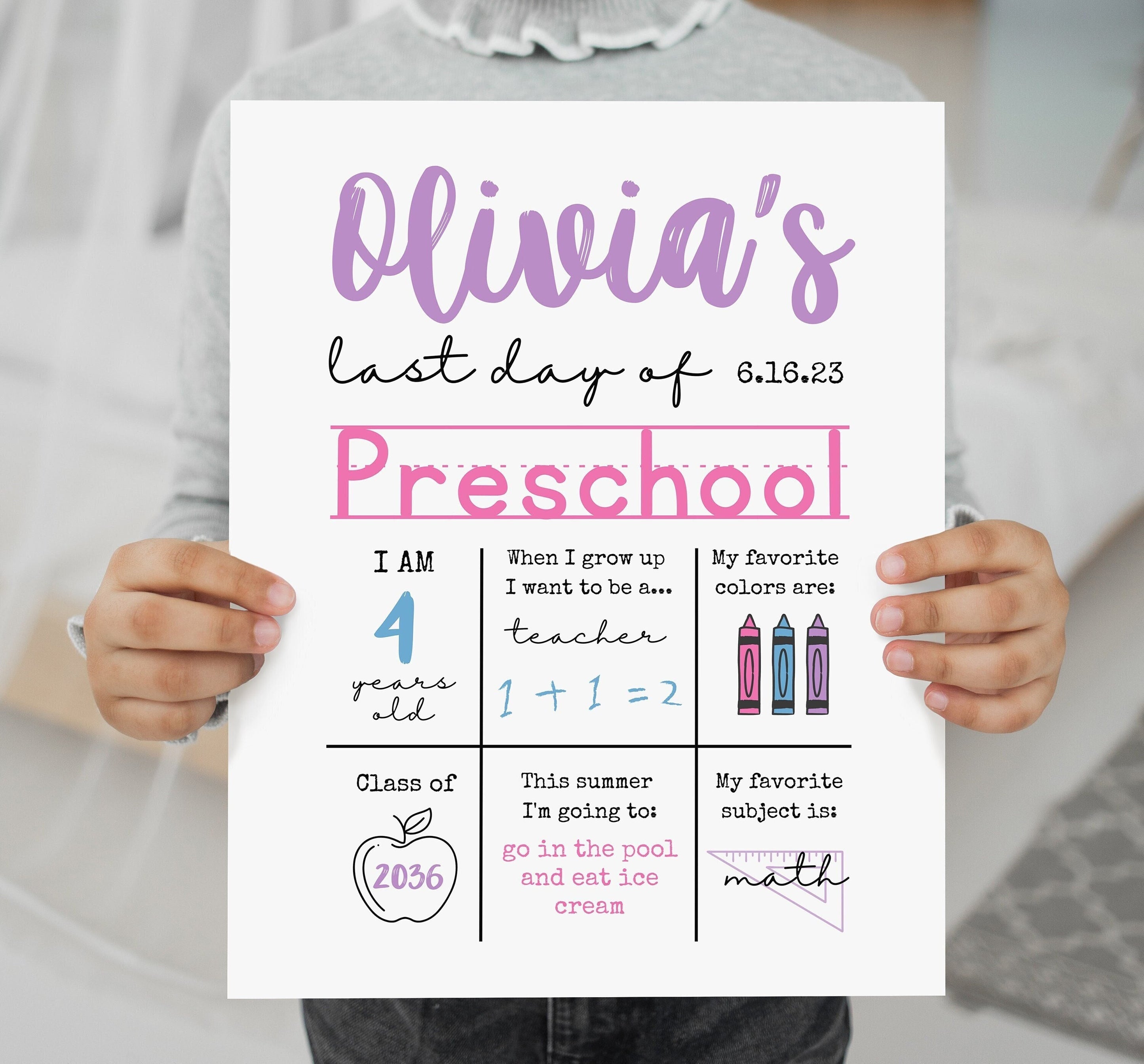 Last Day of Preschool Poster Girl – Sugar Pie Paper